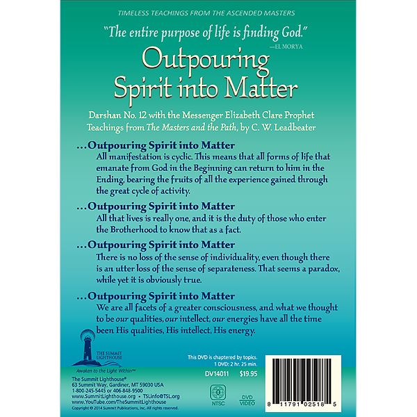 Outpouring Spirit into Matter, Darshan 12 - DVD|The Summit Lighthouse ...
